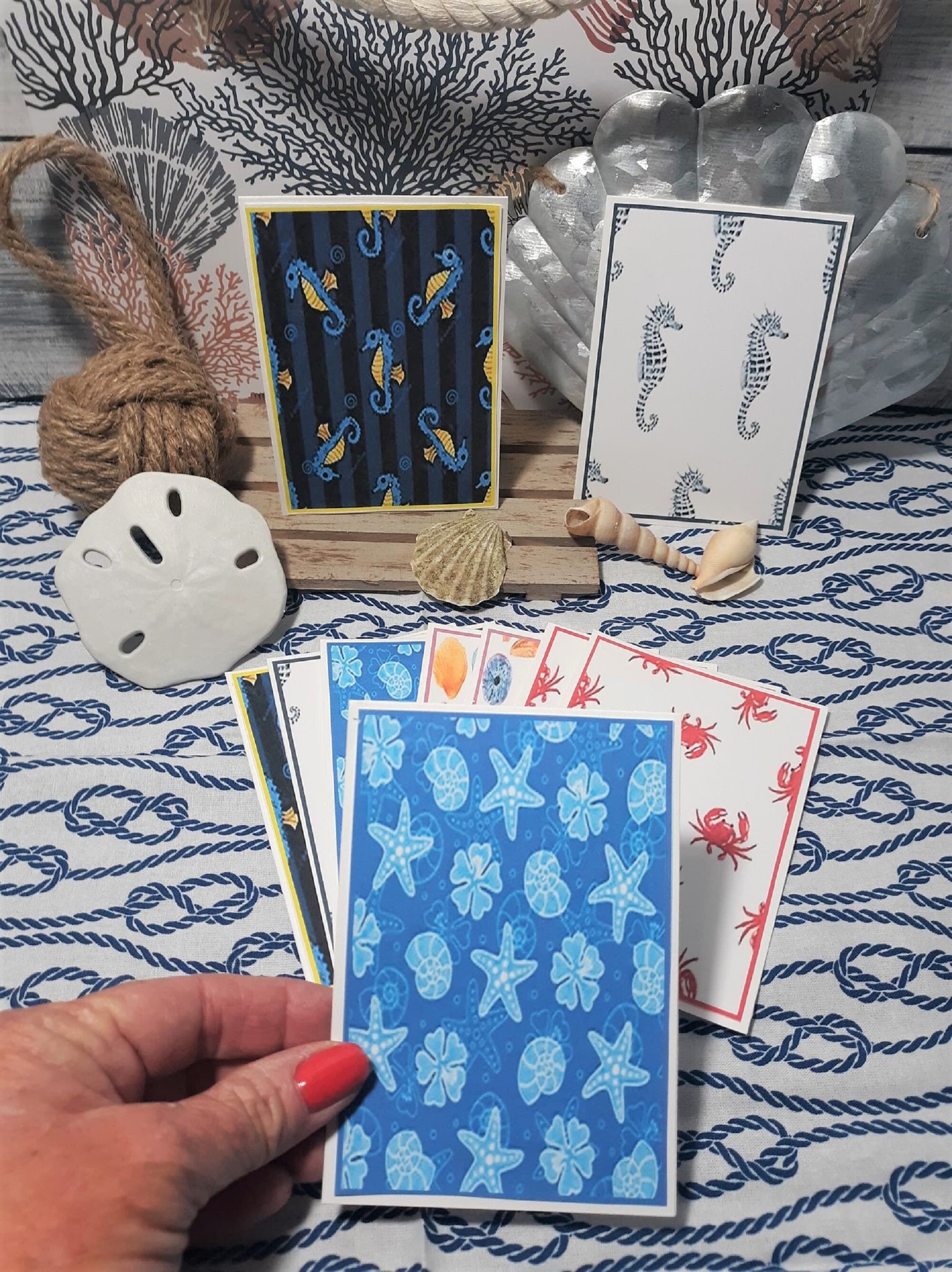 Sea Creatures Blank Notecards Seahorse Seashell Coastal Beach - Etsy