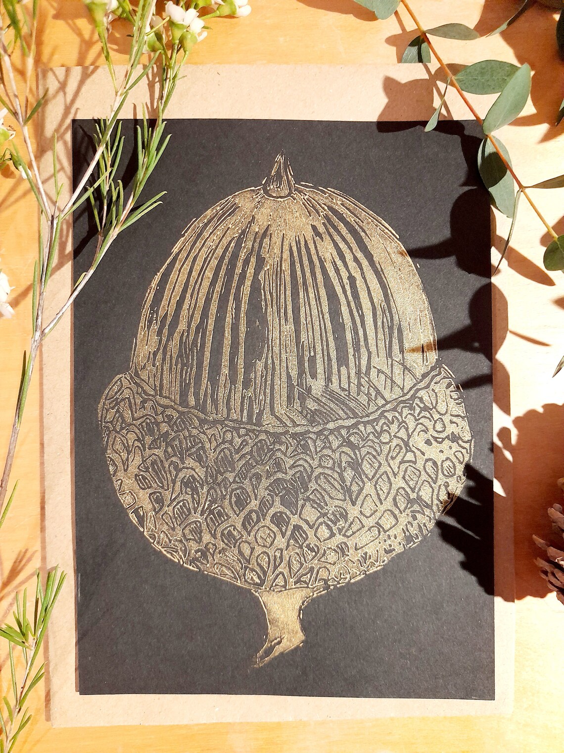 Acorn Lino Original Print on A4 Paper - Etsy