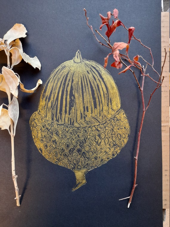 Acorn Lino Original Print on A4 Paper | Etsy