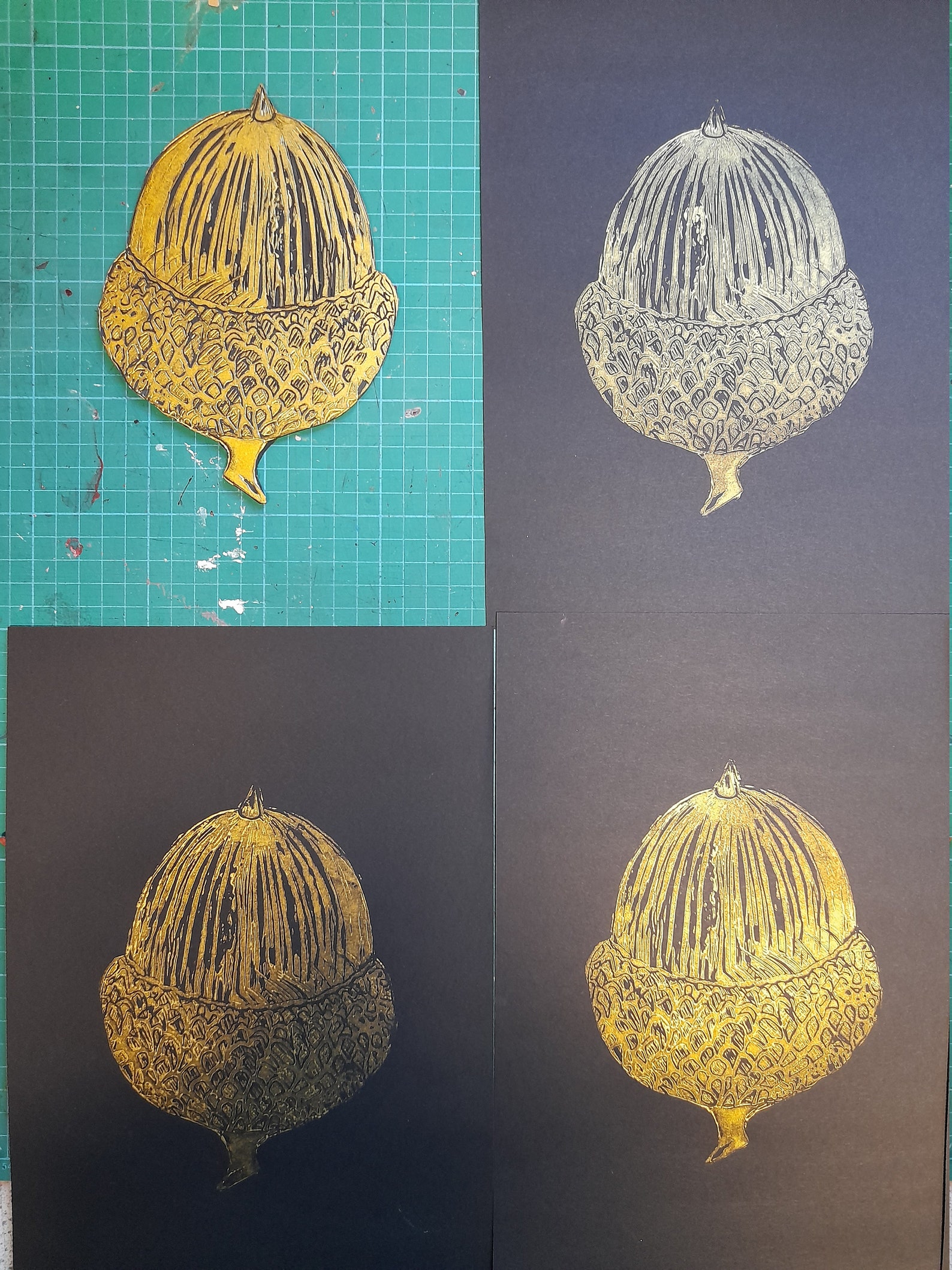 Acorn Lino Original Print on A4 Paper | Etsy