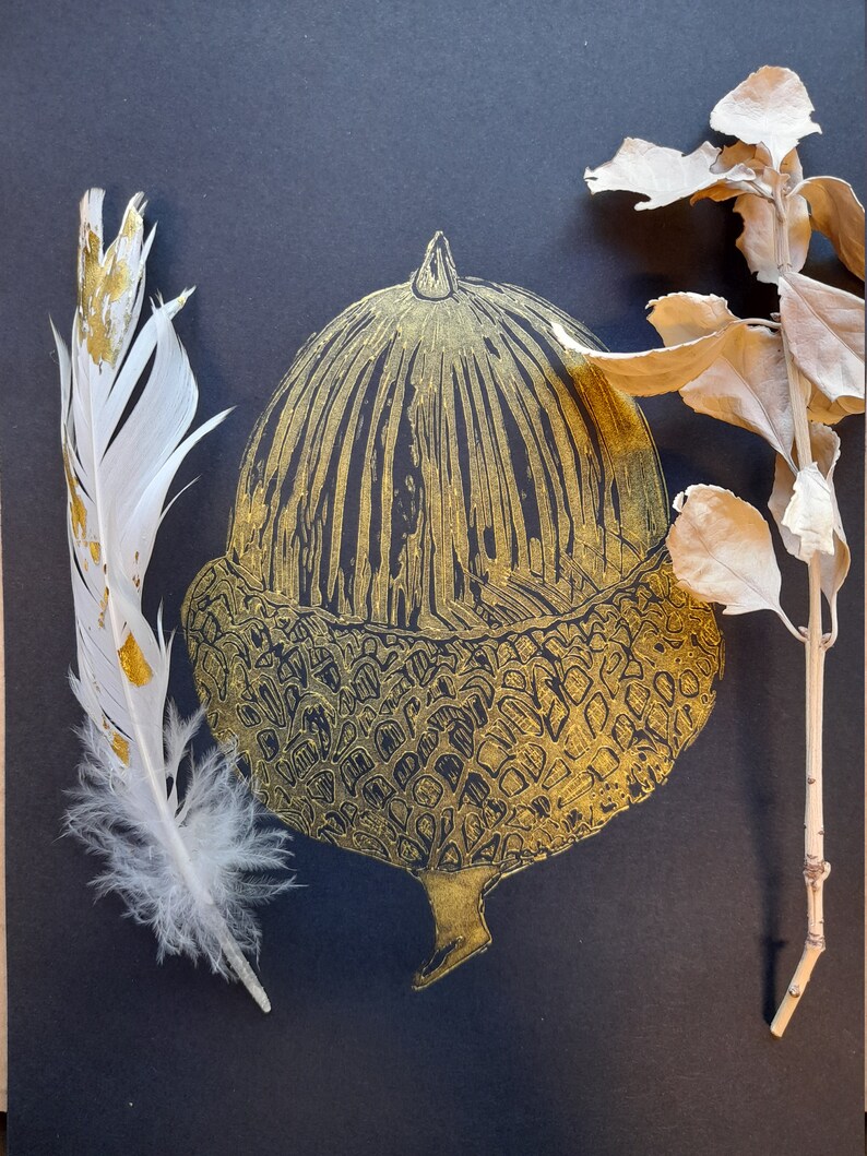 Acorn Lino Original Print on A4 Paper - Etsy