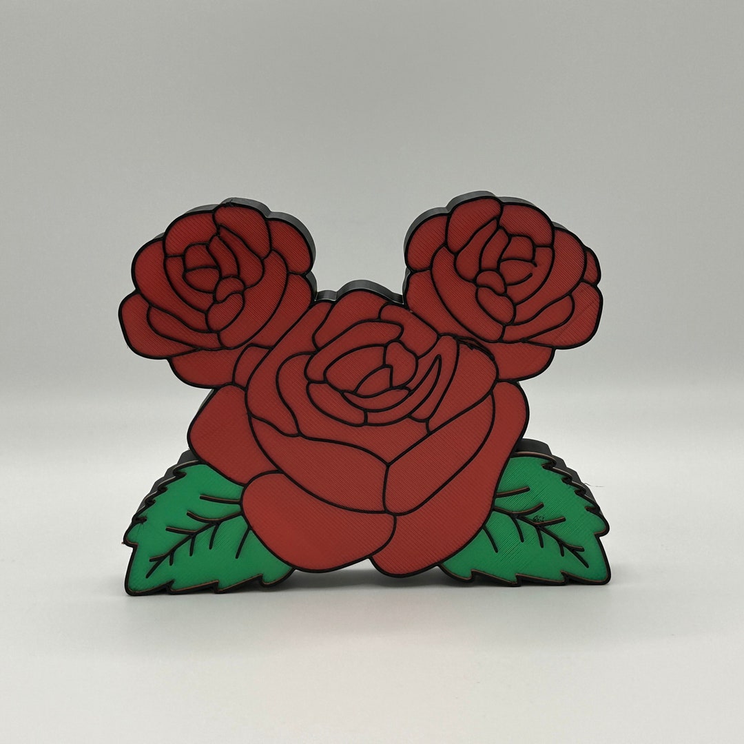 Hidden Mickey Red Rose Standing Decoration 3d Printed - Etsy