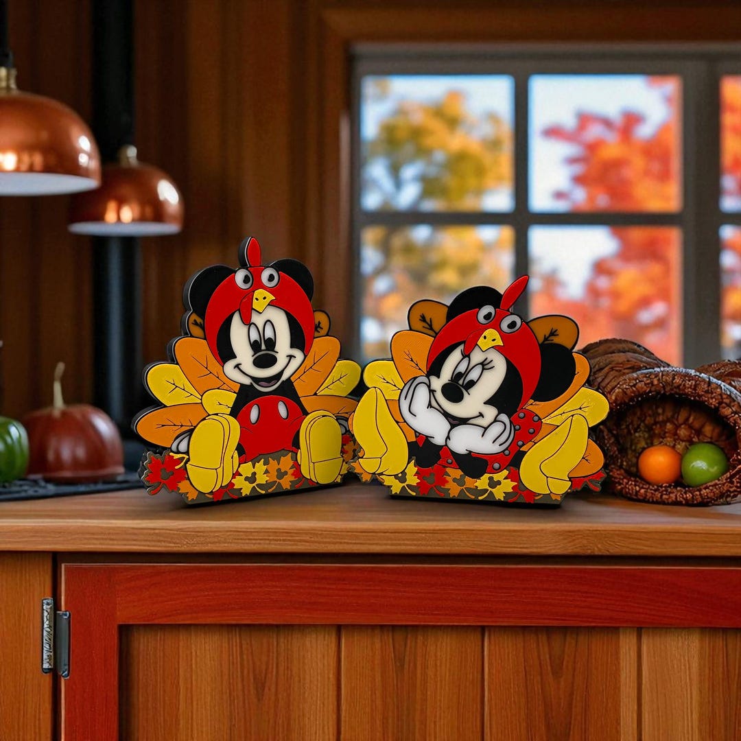 Mickey and Minnie Mouse Sitting Turkey Decorations 3d Printed - Etsy