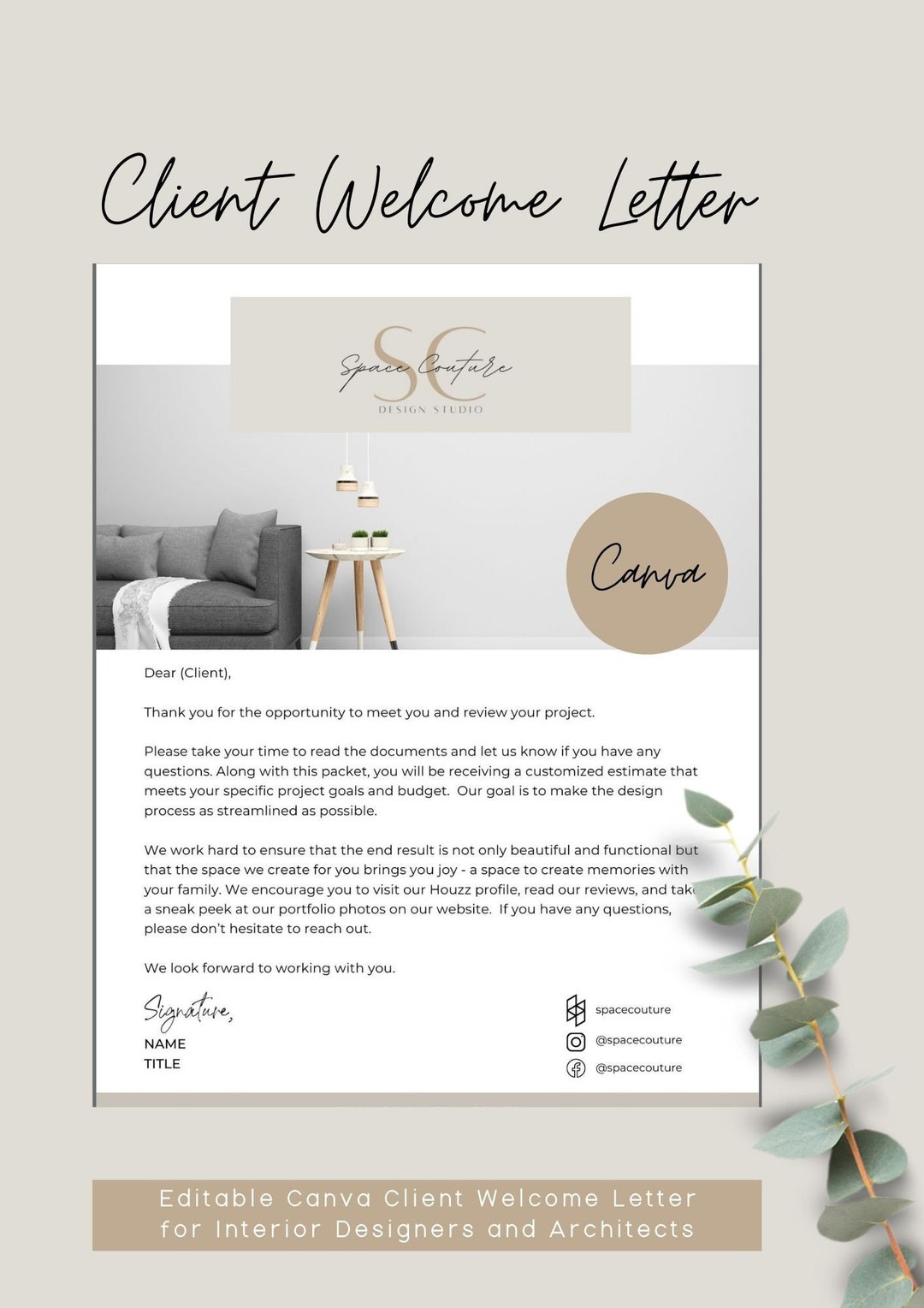 Client Welcome Letter/letterhead/design Presentation/portfolio/interior ...