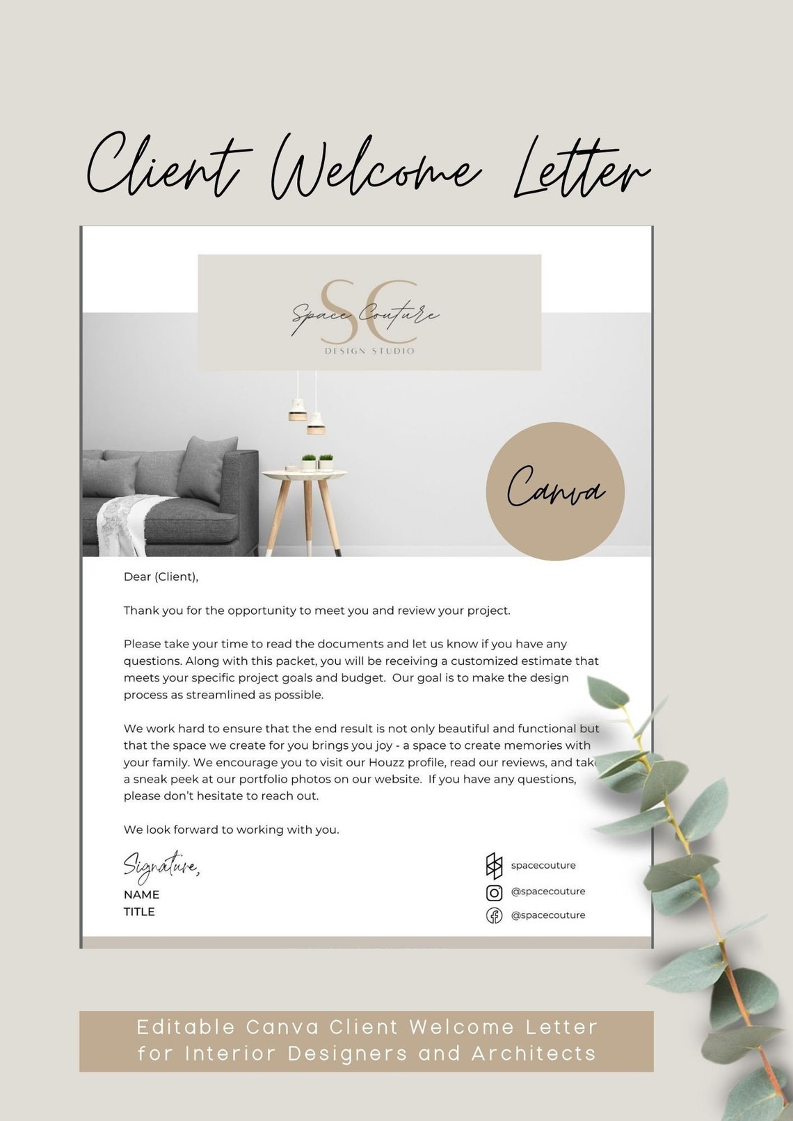 Client Welcome Letter/letterhead/design Presentation/portfolio/interior ...