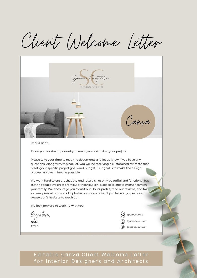 Client Welcome Letter/letterhead/design Presentation/portfolio/interior ...