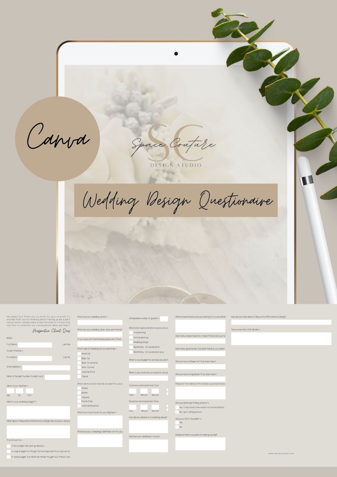 Wedding Planning Questionaire/ Event Planning/event Design/ Wedding ...