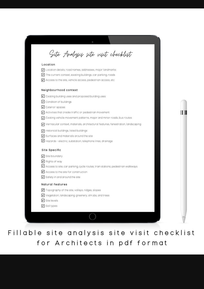 Site Analysis Checklist/ Site Visit Checklist/ Fillable Checklist ...