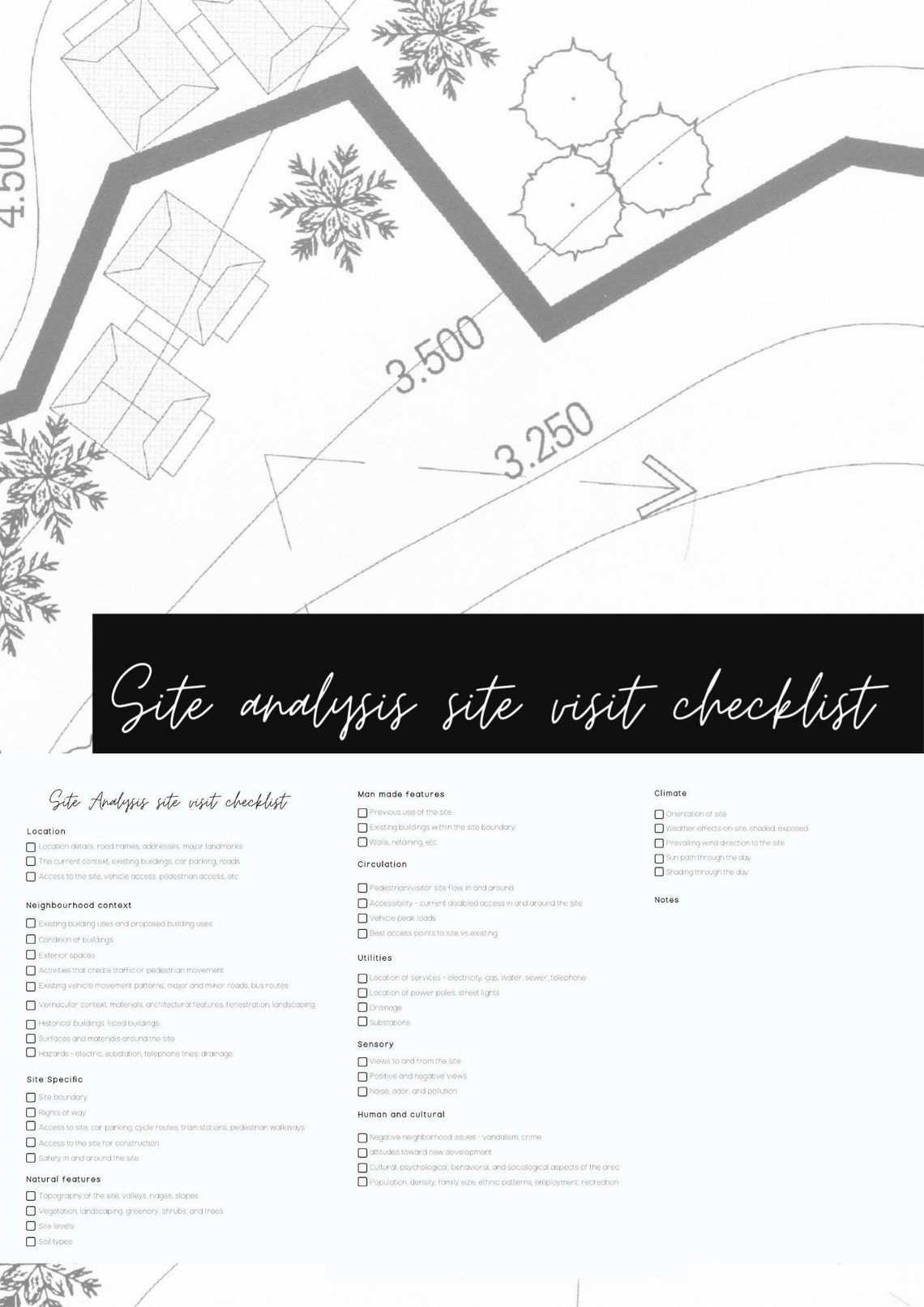 Site Analysis Checklist/ Site Visit Checklist/ Fillable Checklist ...