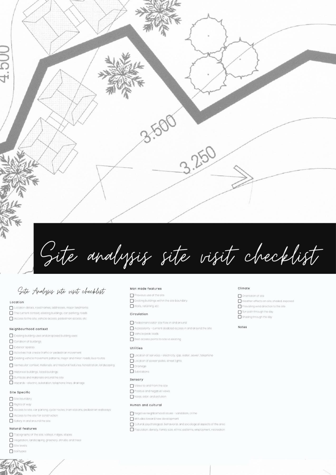 Site Analysis Checklist/ Site Visit Checklist/ Fillable Checklist ...