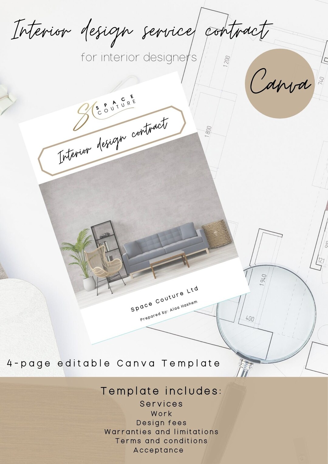 Interior Design Service Contract / Editable Contract/ Canva Template ...