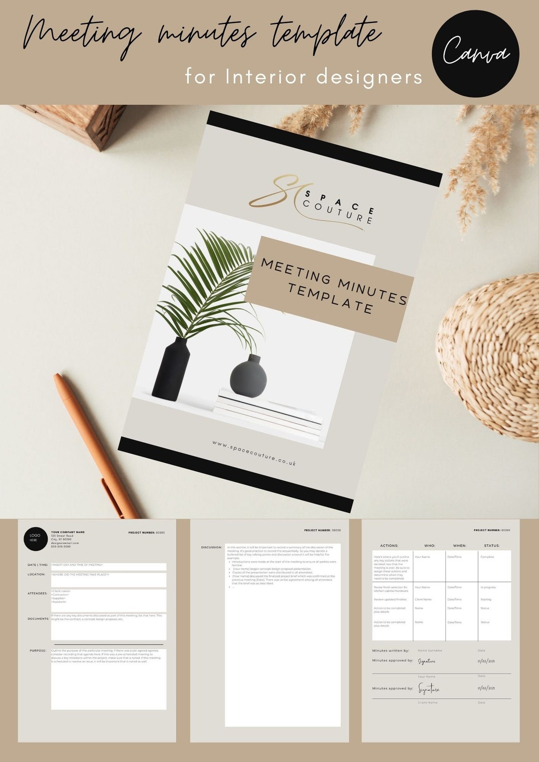 Meeting Minutes Template/editable Template/printable Template/interior ...