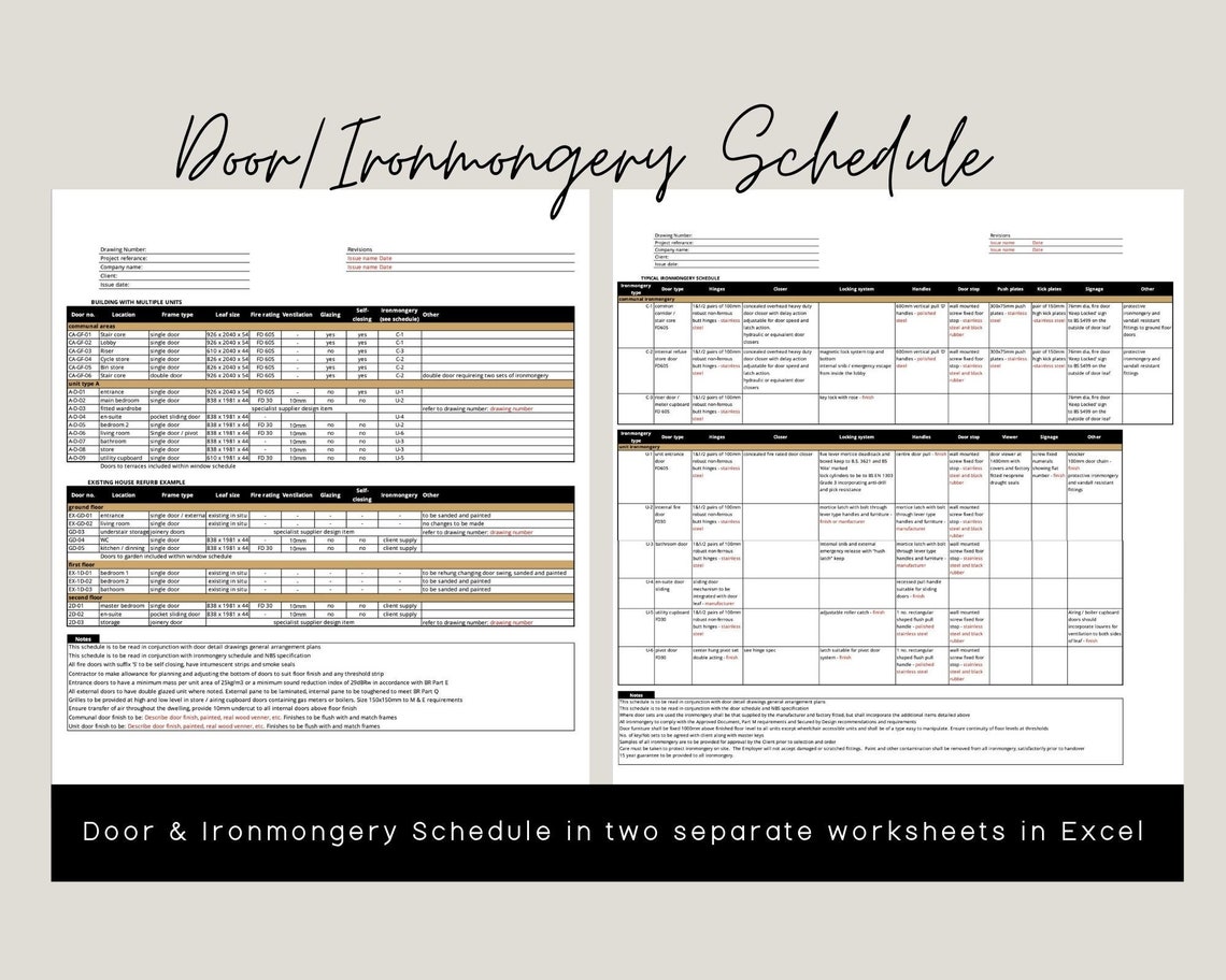 Door Schedule/ironmongery Schedule/editabletemplate/architecture ...