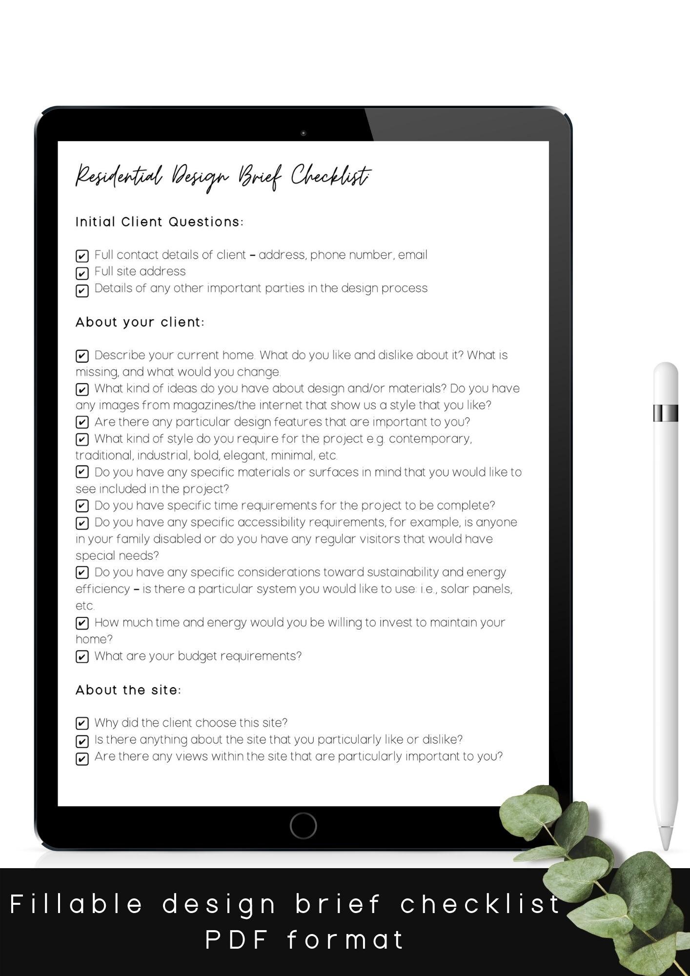 Interior Design Brief Checklist/ Architectural Brief/ Design - Etsy ...