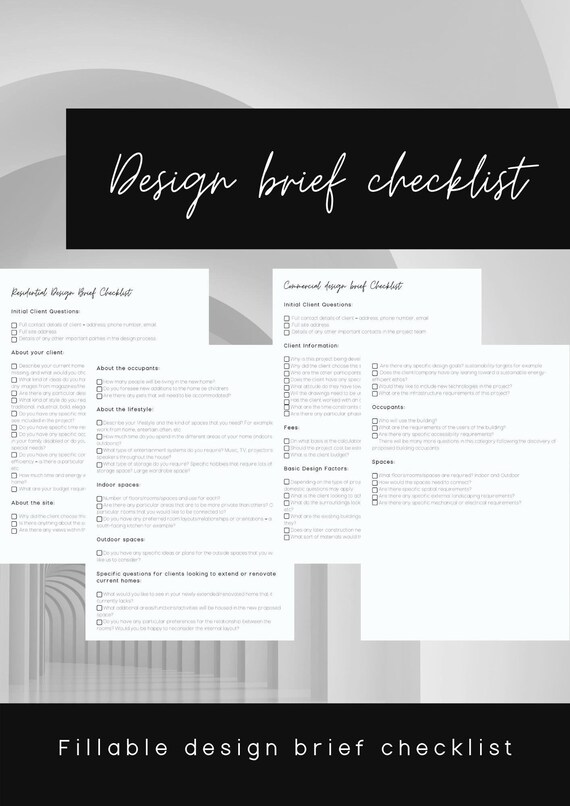 Interior Design Brief Checklist/ Architectural Brief/ Design | Etsy