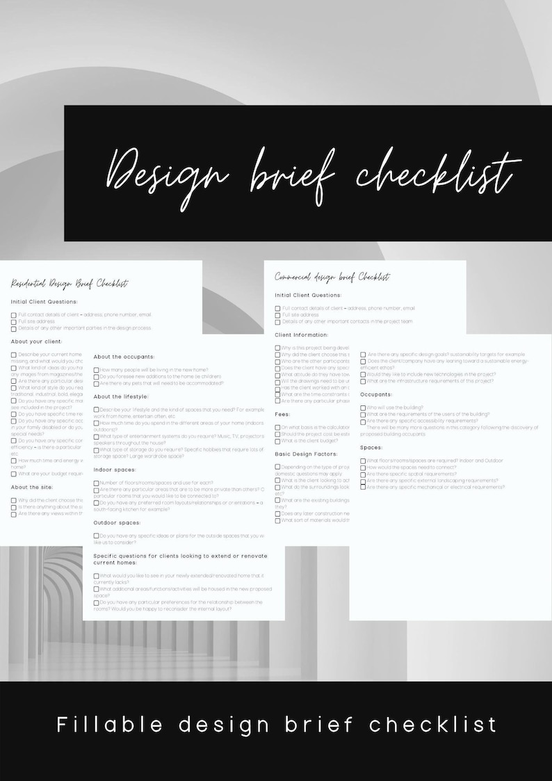 Interior Design Brief Checklist/ Architectural Brief/ Design Brief ...
