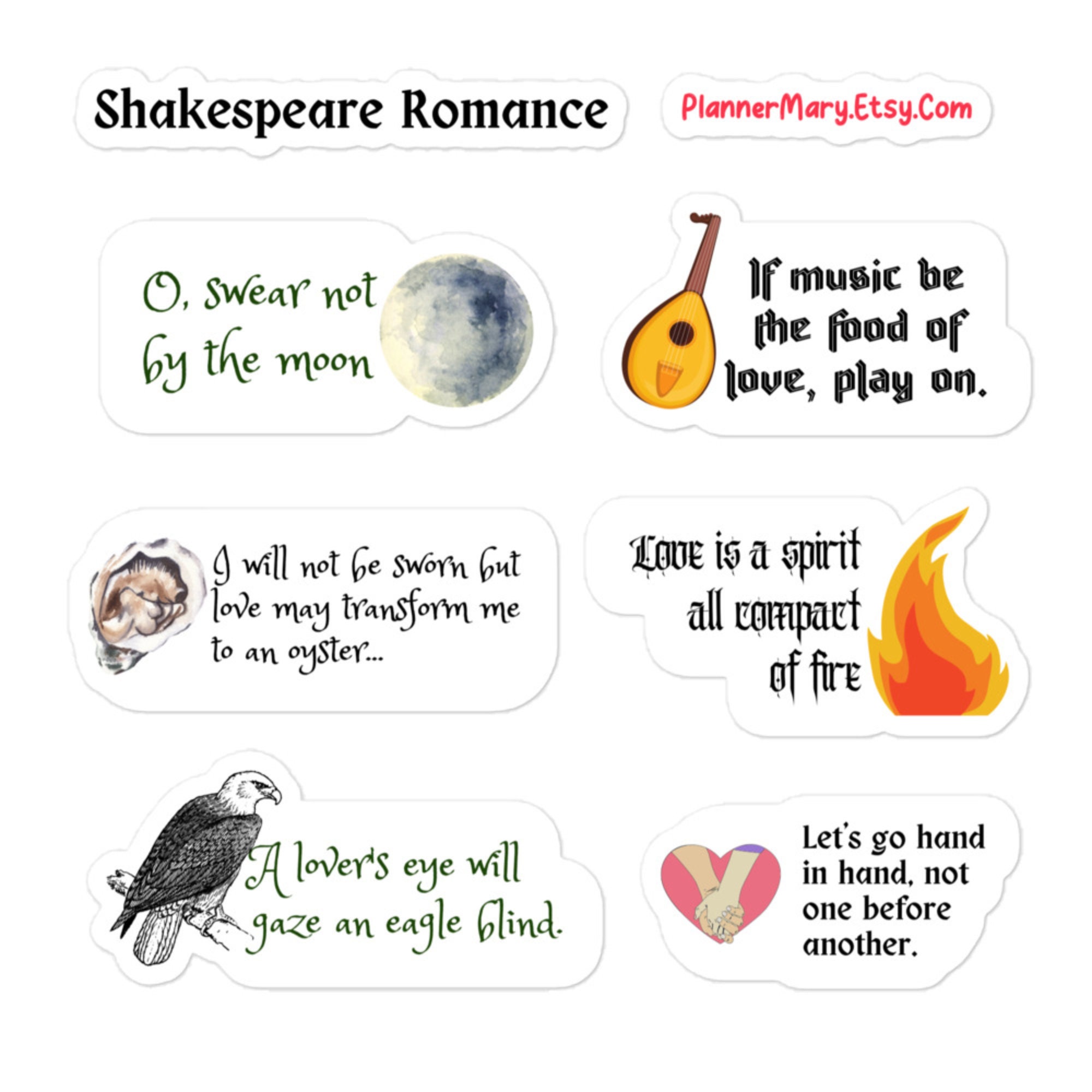 Shakespeare Sticker Sheet: Love Quotes Romantic Lines Romeo & Juliet ...