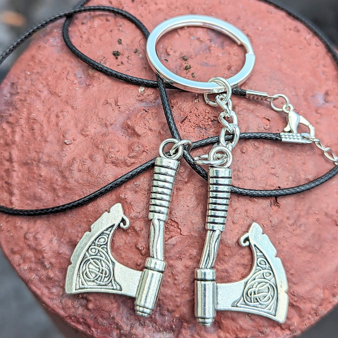 2 PC Norse Viking Double Sided Axe Pendant W/ Cotton Cord Necklace ...