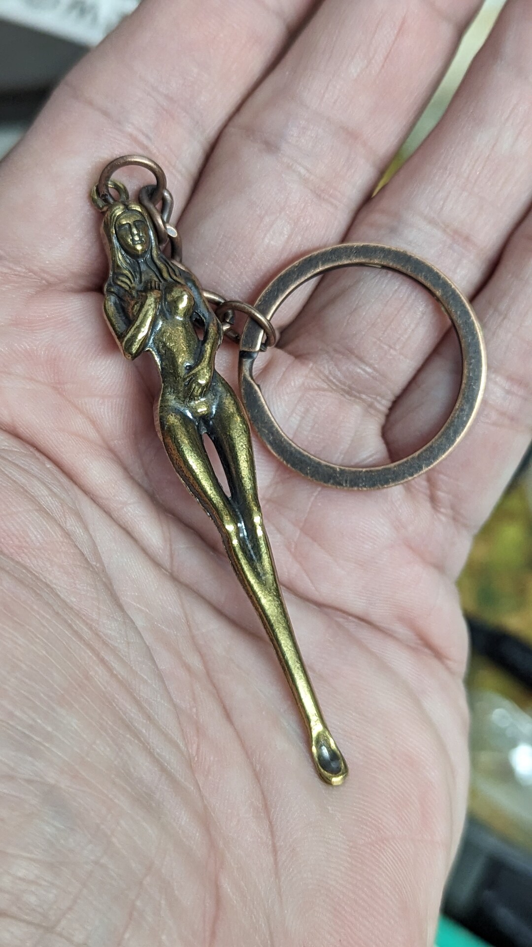Antiqued Brass Nudie Girl Spoon Keyring Etsy