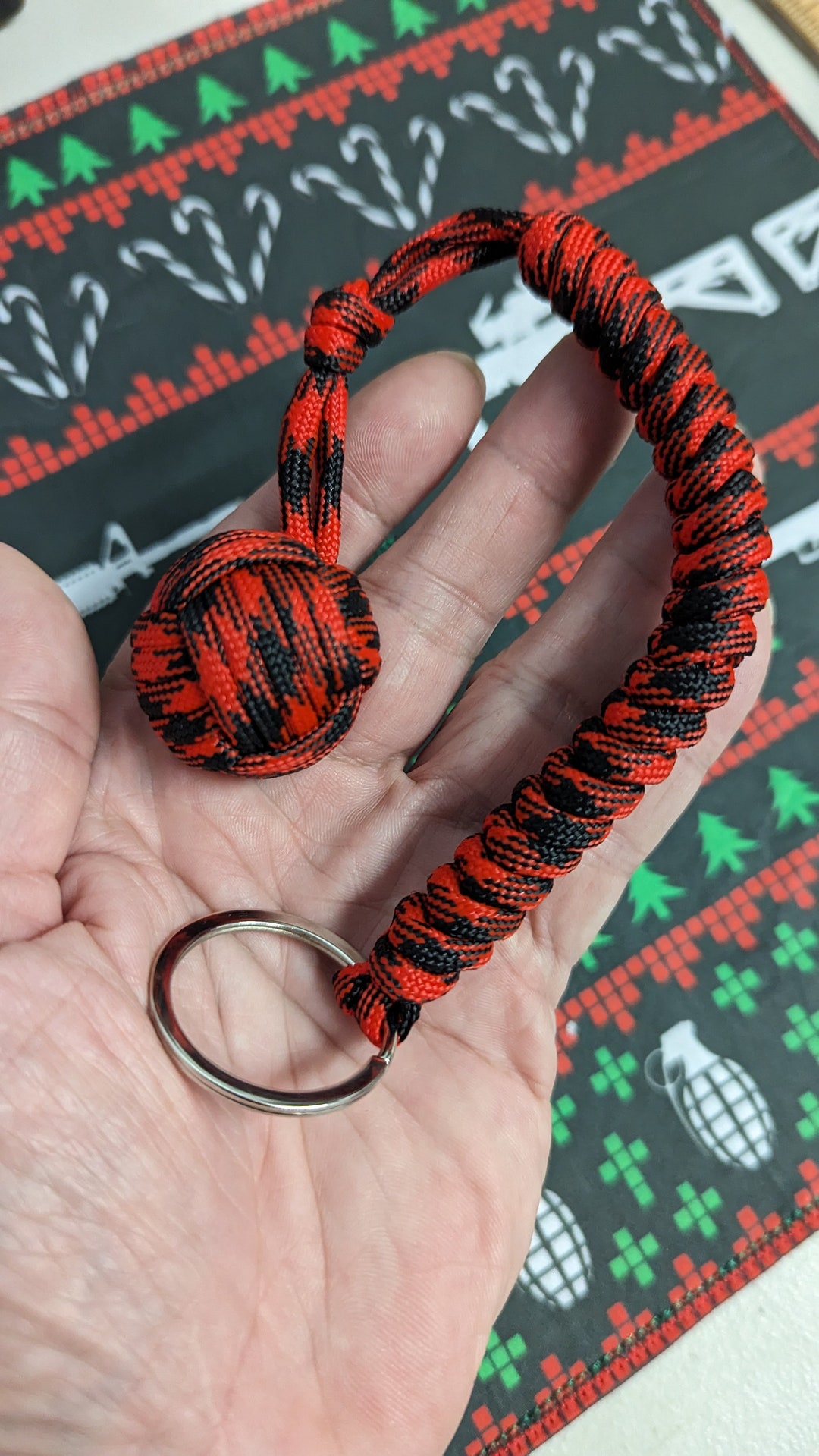 3 Oz Red & Black Monkey Fist Keyring - Etsy