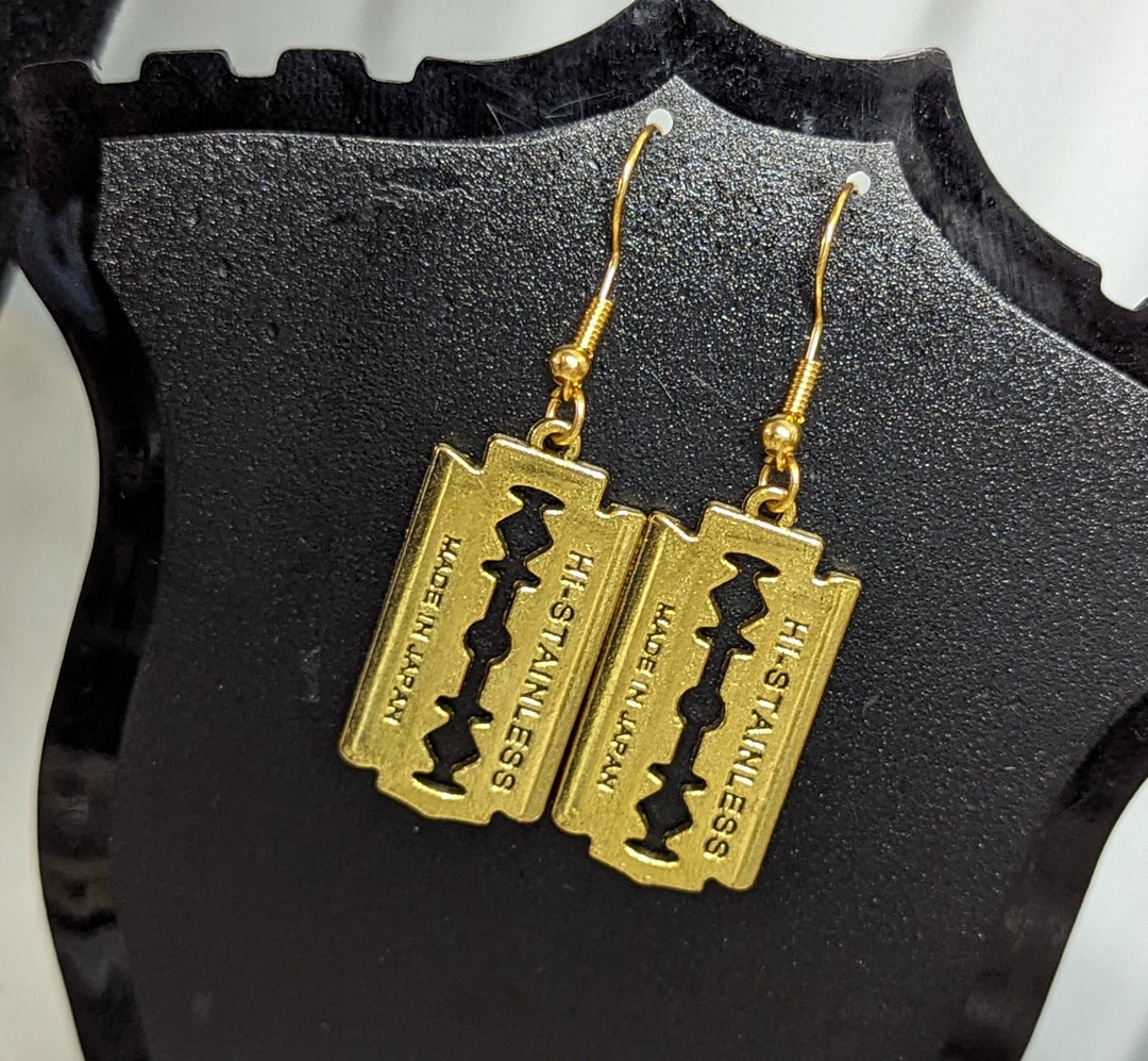 High Stainless Faux Razor Blade Dangling Hook Earrings Gold - Etsy