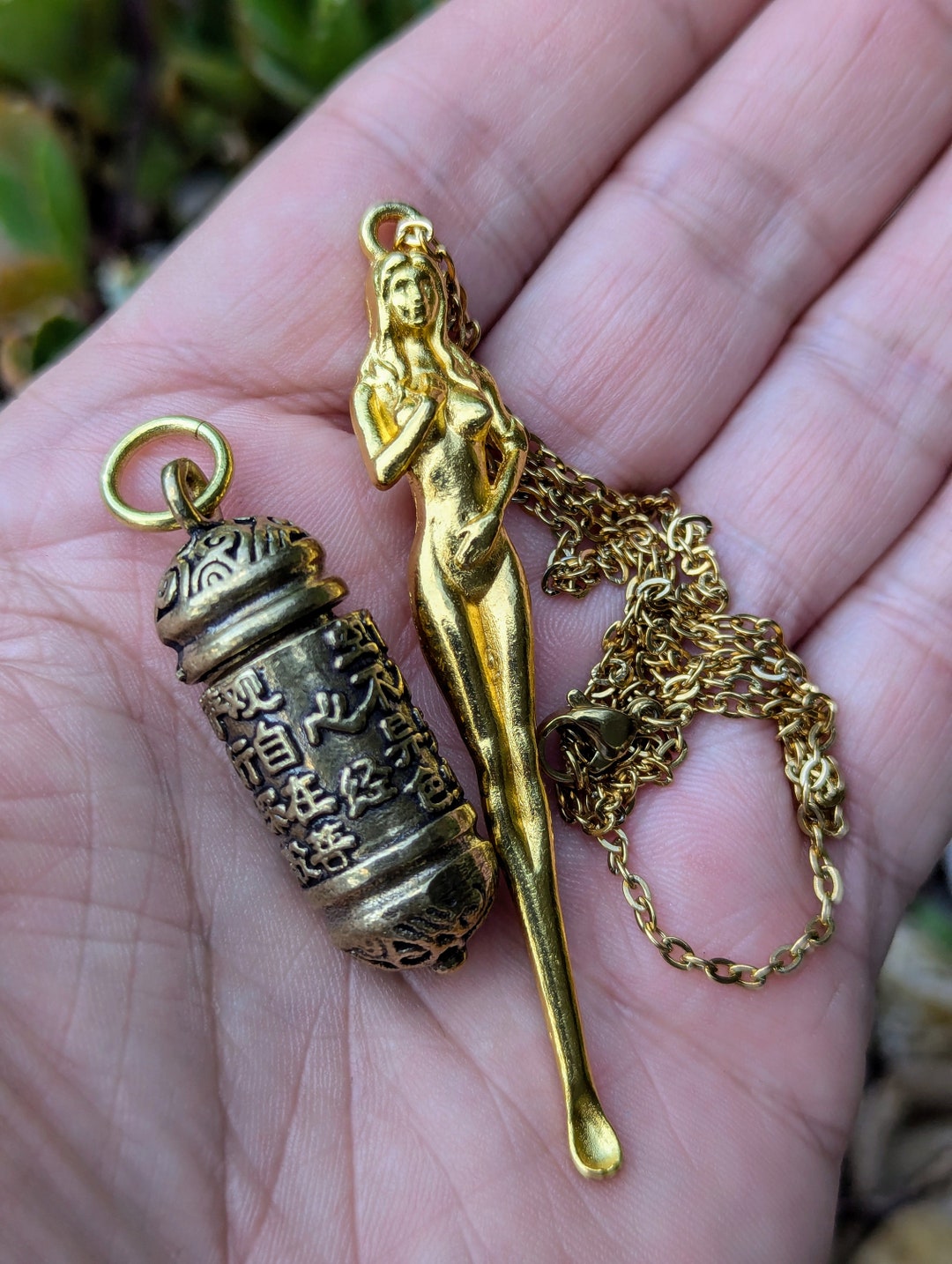 Gold Toned Powder Spell Spoon Mother Nature Pendant W/ Matching 21 ...