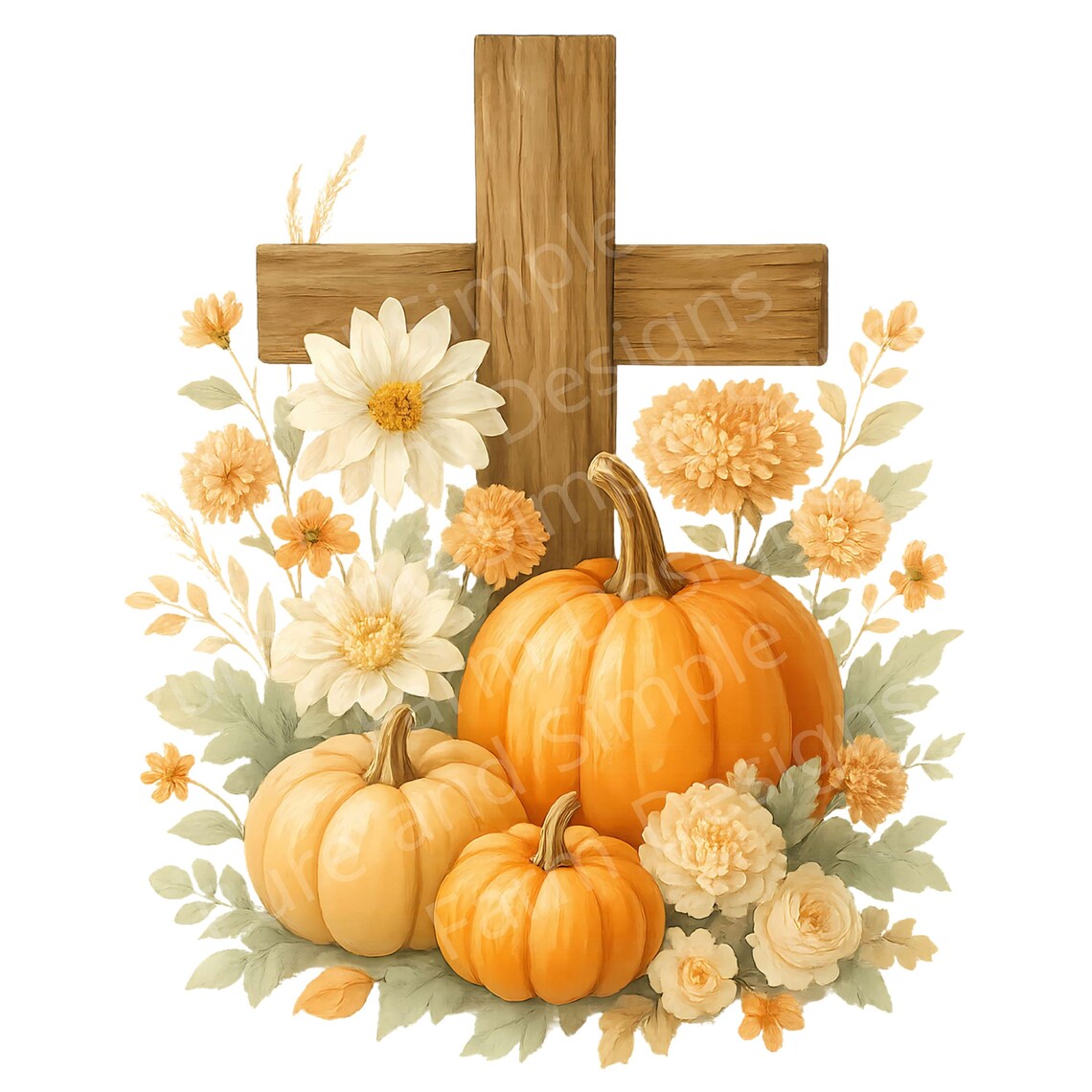 Boho Pumpkin Cross Fall Watercolor PNG: Christian Autumn Design ...