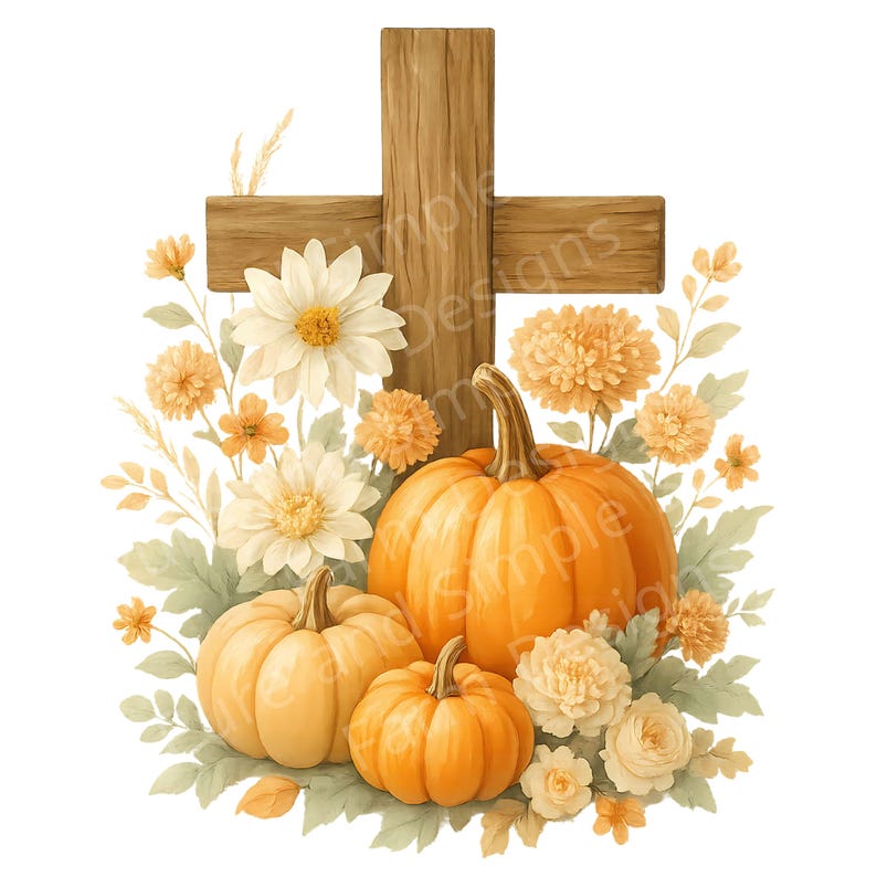 Boho Pumpkin Cross Fall Watercolor PNG: Christian Autumn Design ...