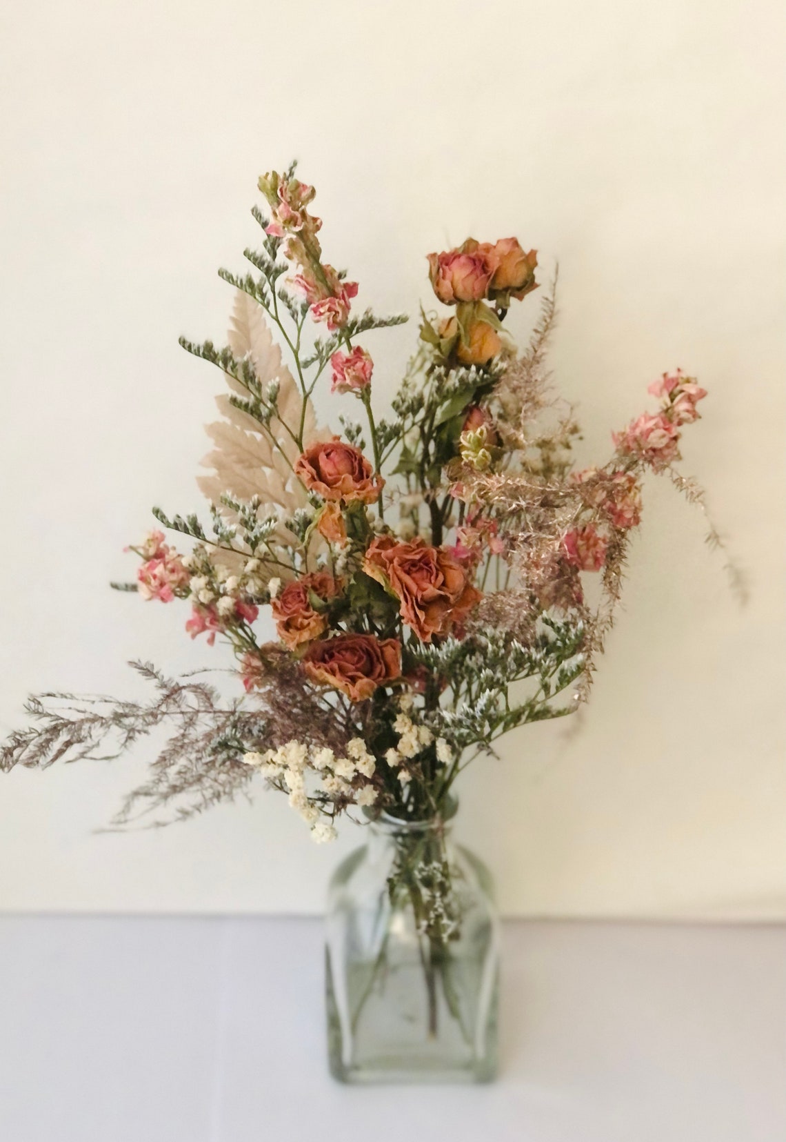 Dried Pink and Neutral Flower Bouquet Rustic Everlasting | Etsy