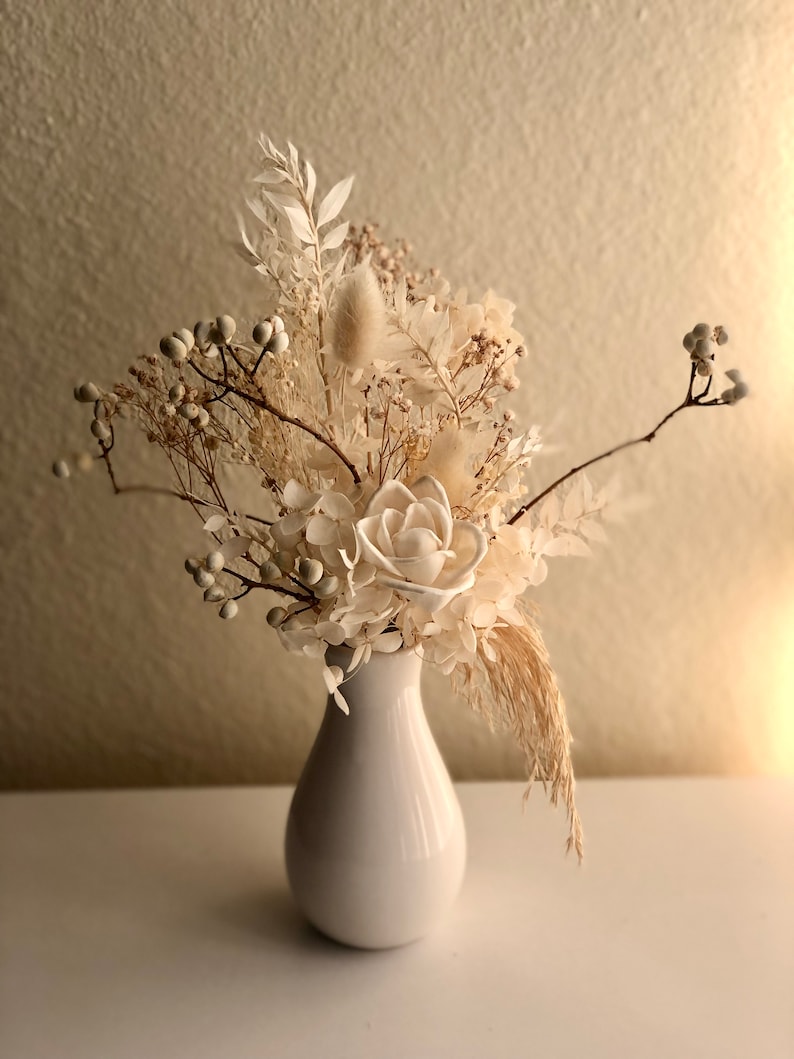 Neutral Dried Flower Arrangement: Boho Wedding Decor, Ceramic Vase - Etsy