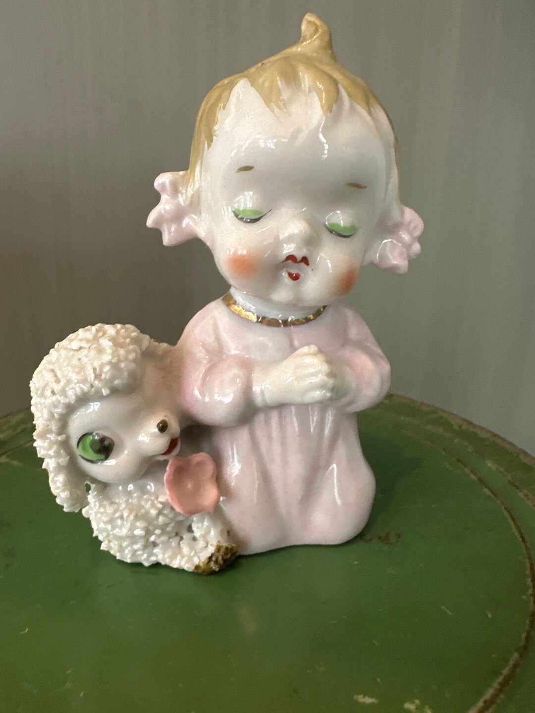 Vintage Praying Girl With Lamb Figurine Enesco Spaghetti Lamb Knick ...