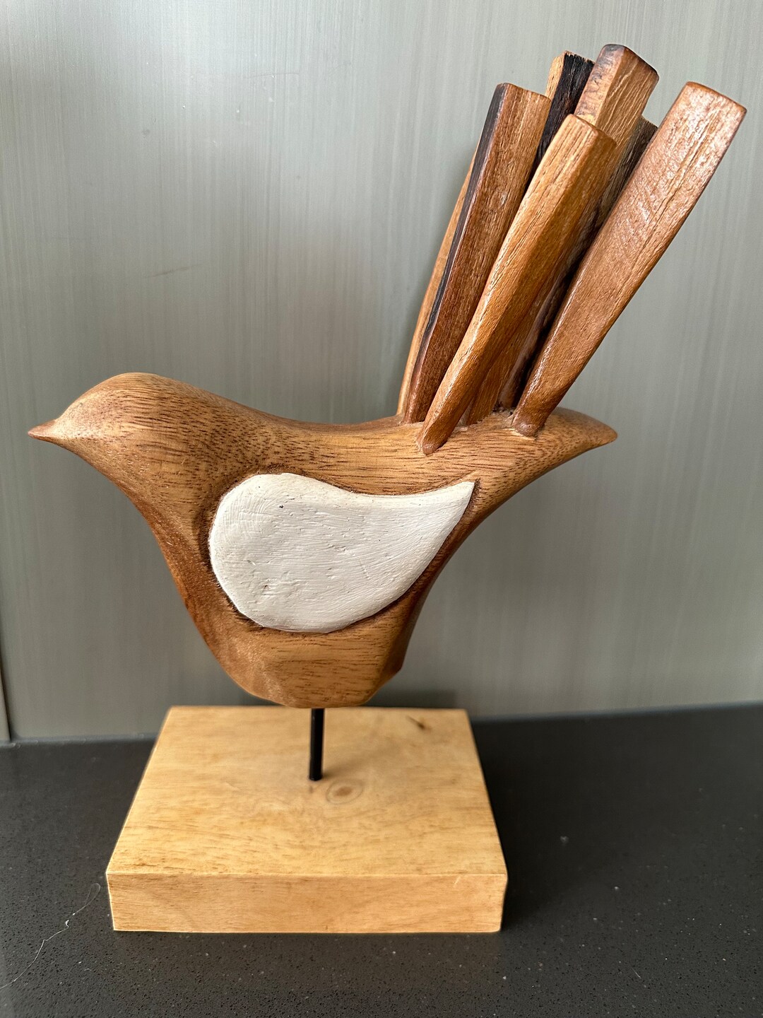Wood Sculpted Carved Bird on Stand Decor Farmhouse - Etsy