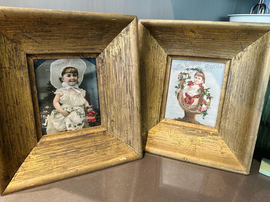 Vintage Aged Gold Deep Set Frames With Antique Postcard Art Late 1800s ...