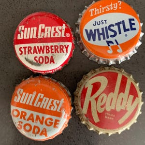 Vintage Soda Pop Caps Whistle Suncrest Strawberry Orange & Reddy ...