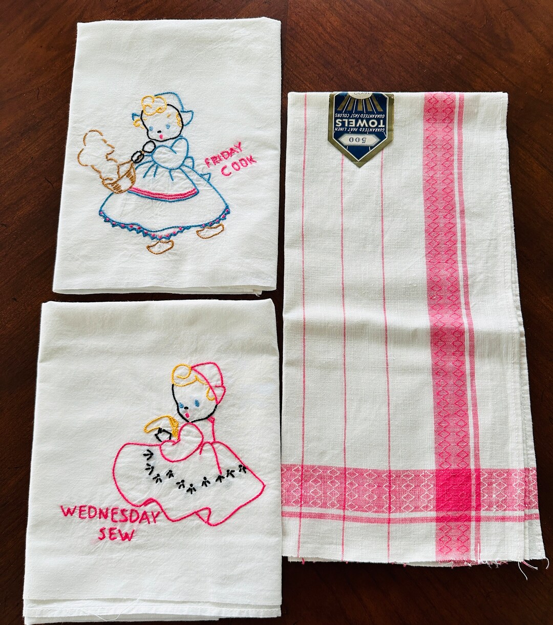 Vintage NOS NWT Dish Towel and Wednesday Friday Towels Embroidered Set ...
