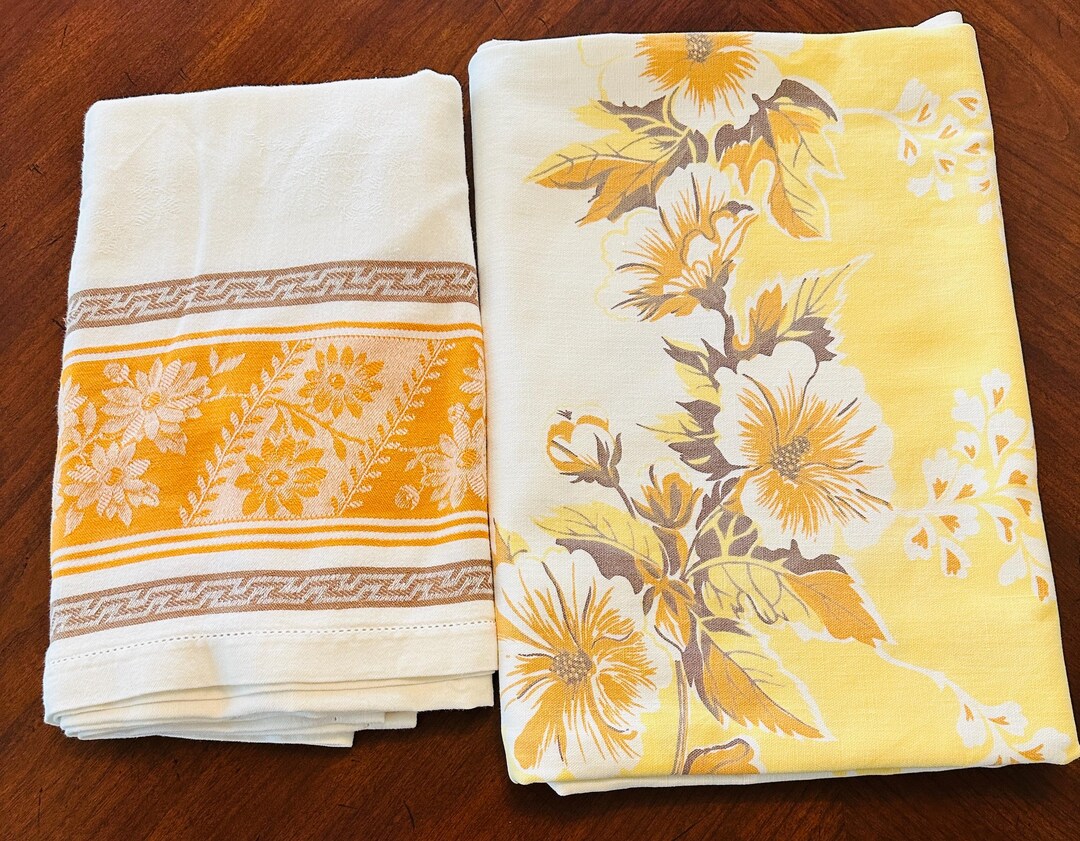 Vintage Tablecloths Rectangular Fall Floral White With Color Borders - Etsy