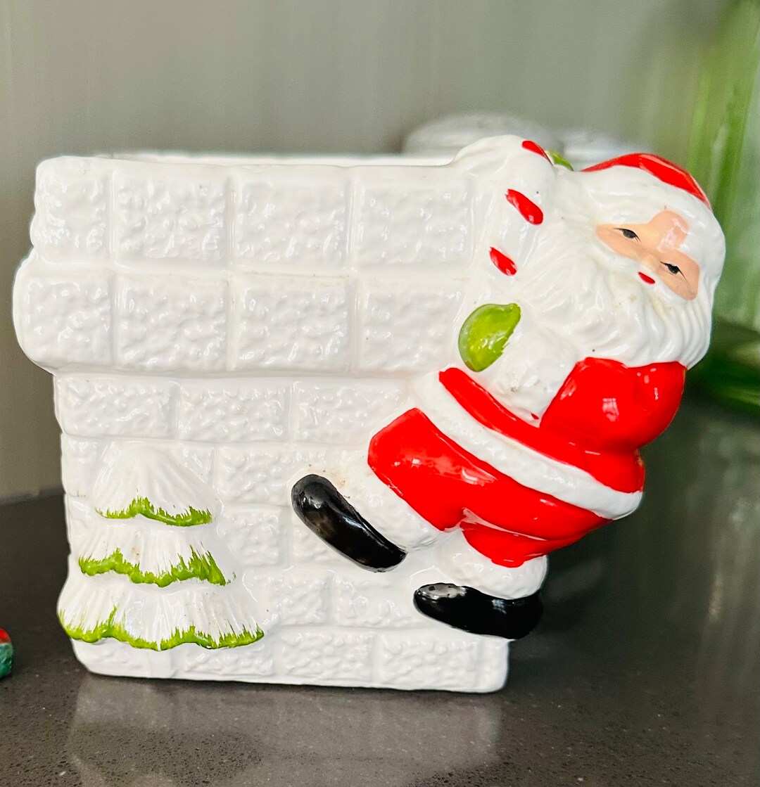 Vintage Santa Planter Chimney Climbing Candy Cane Holder Display ...
