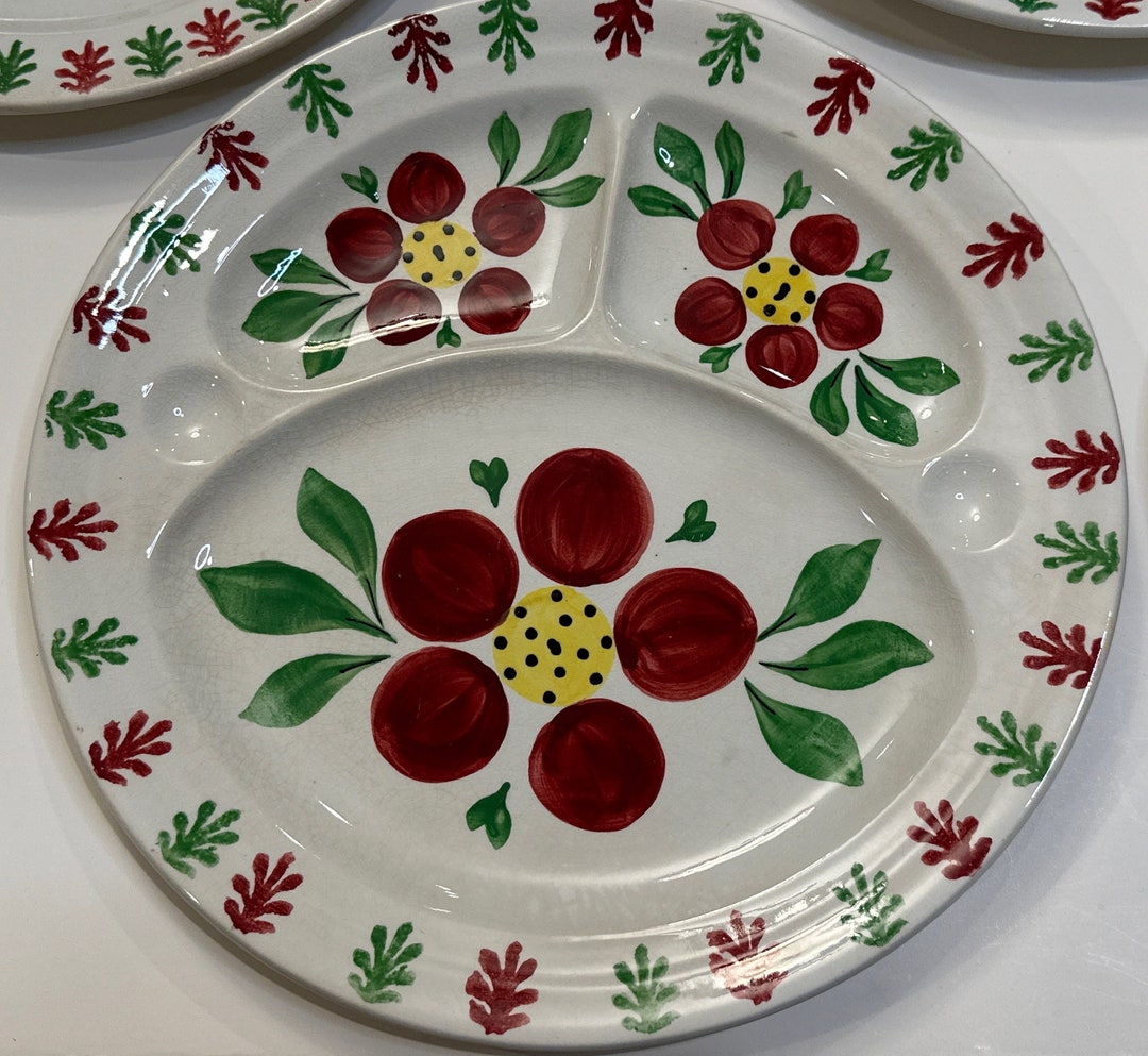 Antique Stick Spatterware Divided Plate England Christmas Dining Set of ...