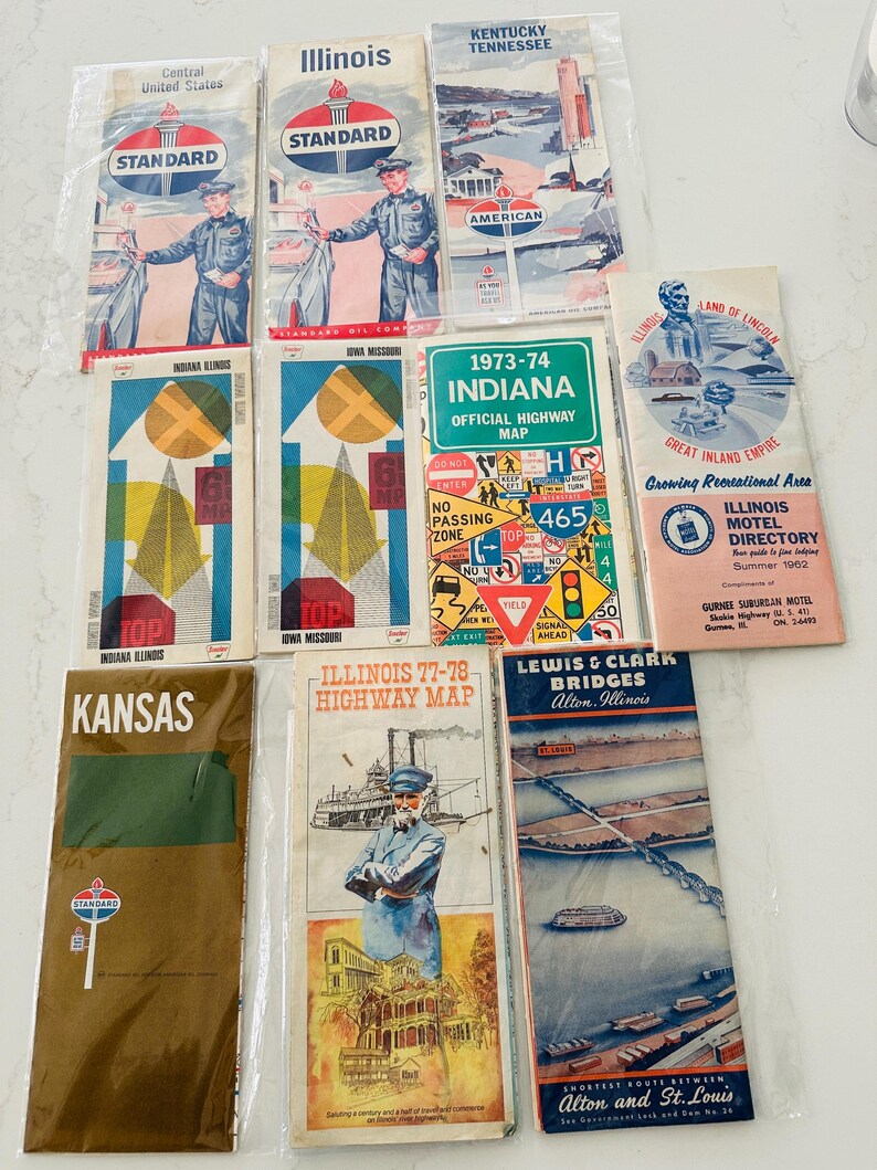 Vintage Road Maps Standard Oil Sinclair Amoco Midwest Illinois Indiana ...