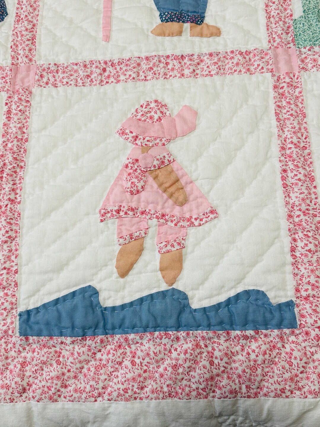 Vintage Quilt Sunbonnet Girl Garden Hand Quilted Bed Cover Bedspread Blanket Textile Art - Etsy
