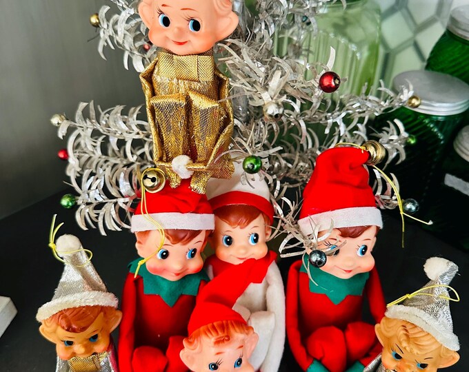 Vintage Knee Hugger Elf Christmas Decor Tree Ornament Bent Knee Elvies ...