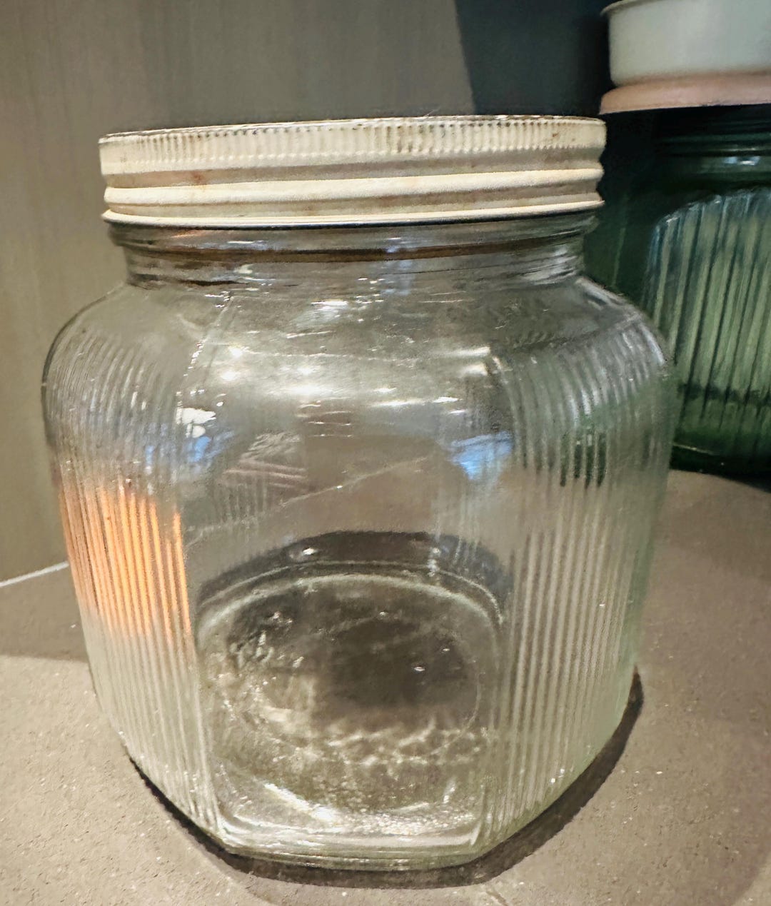 Vintage Owens Illinois Manhattan Brand Coffee Jar Ribbed Octagon Glass ...