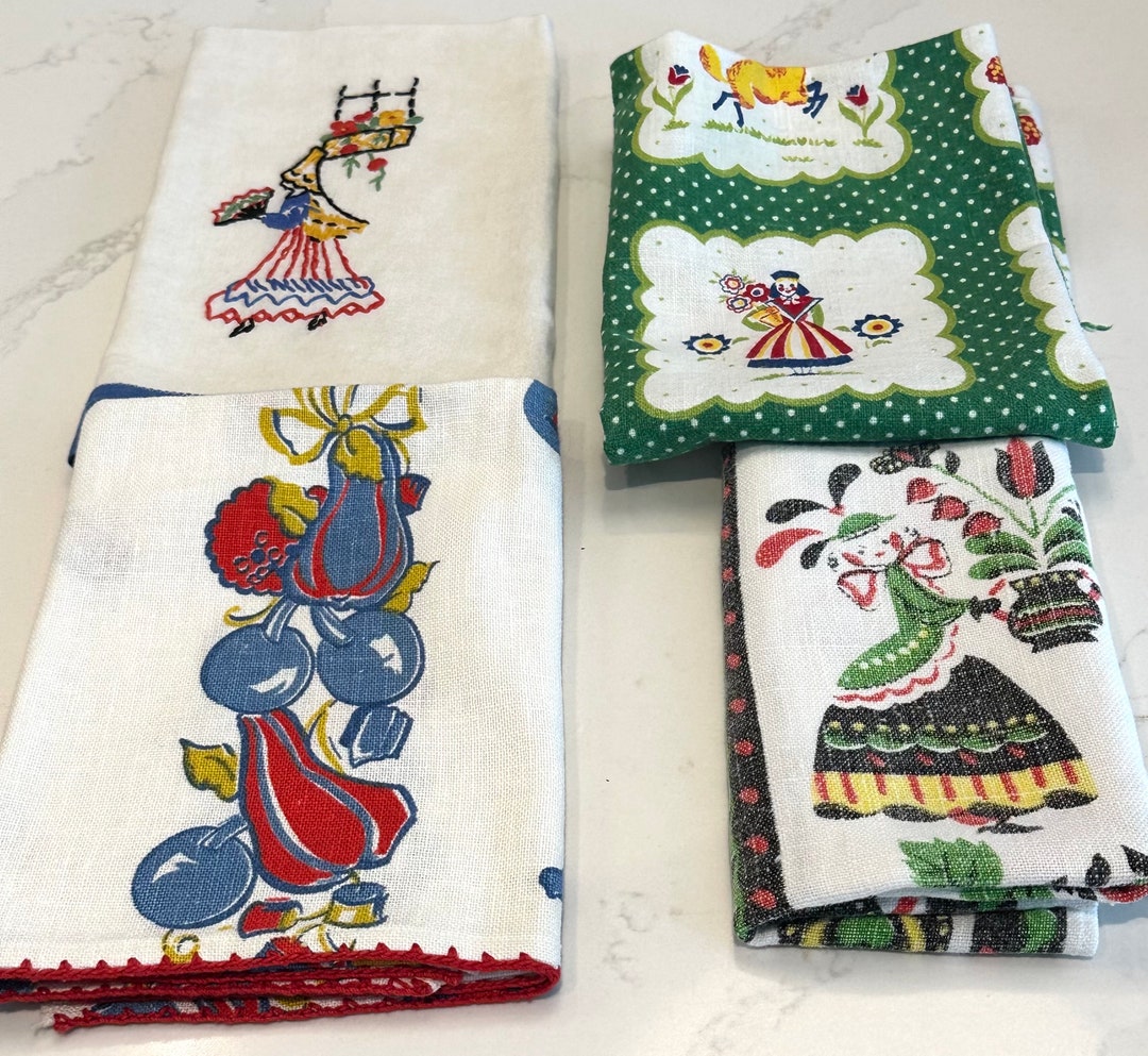 Vintage Tea Towel Kitchen Linen Hand Towels Dutch Southwest Influence ...