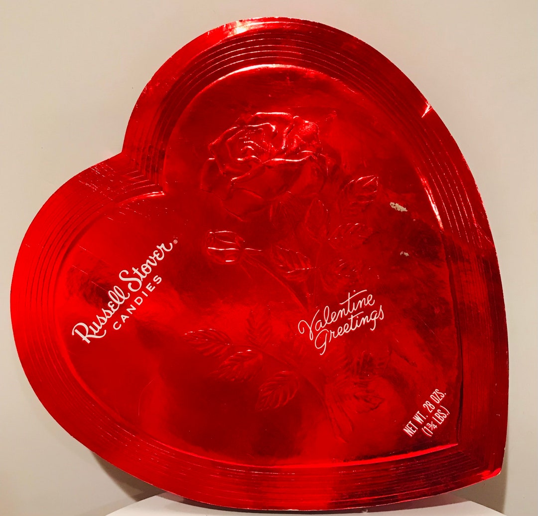 Vintage Heart Shaped Valentine Candy Boxes Metallic Red Lace Covered Top Russell Stover Etsy