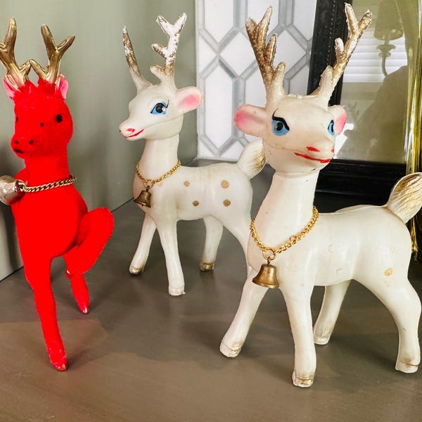 Red Flocked Deer Ornament - Etsy