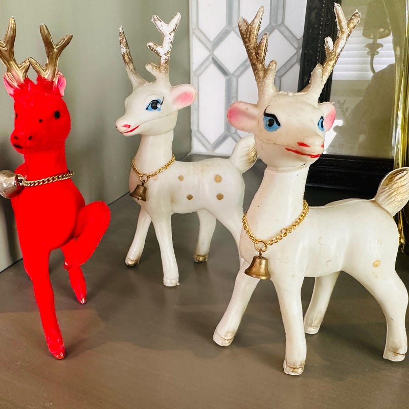 Red Flocked Deer Ornament - Etsy