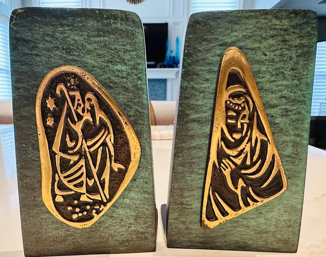 Vintage Brass Bookends Enameled Dayagi Israel Bookshelf - Etsy