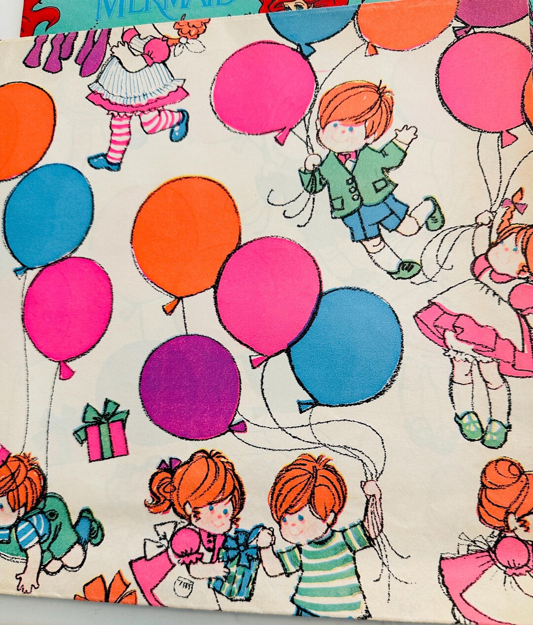 Vintage Wrapping Paper Gift Wrap Kid’s Birthday Little Mermaid or ...