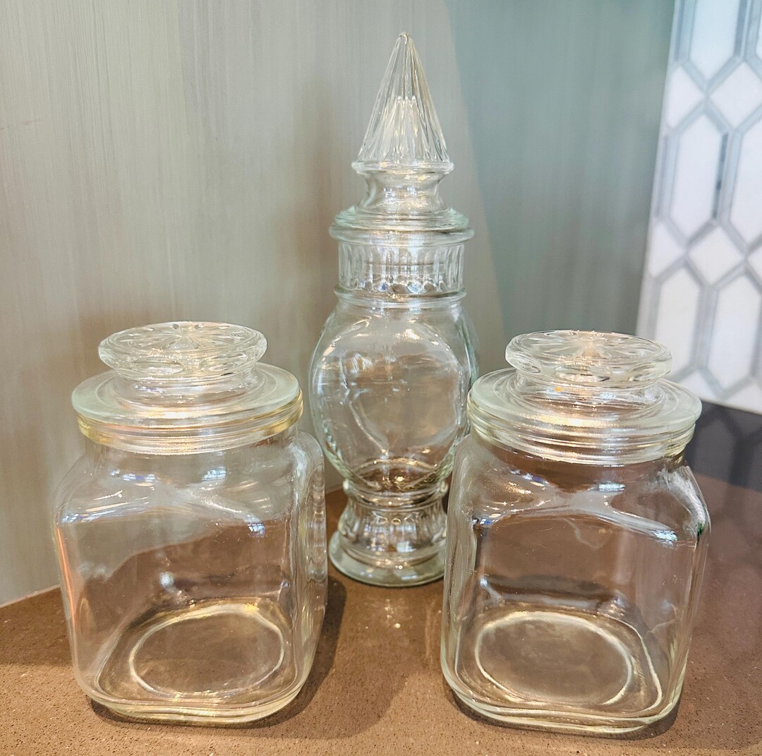 Vintage Apothecary Jars Glass Square Fancy Display Candy Novelties ...
