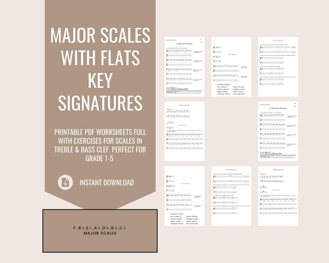 Major Scales With Flat Key Signatures Worksheet - Treble-bass Clef ...